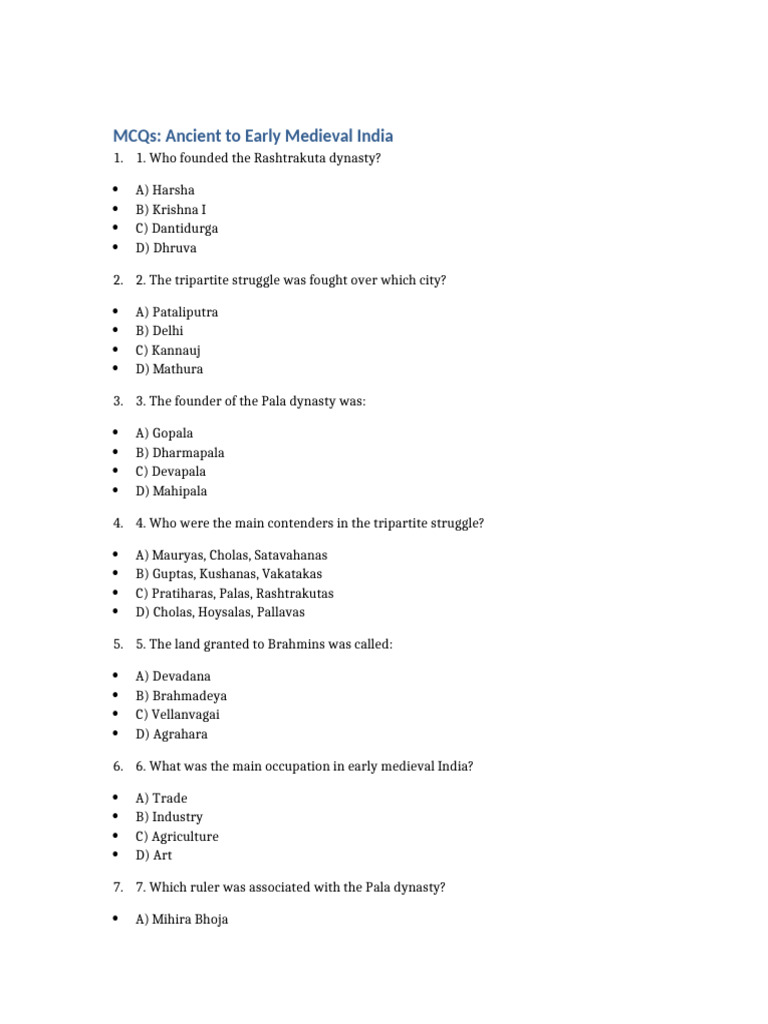 MCQs on Ancient and Early Medieval India | PDF | Indian Philosophy ...