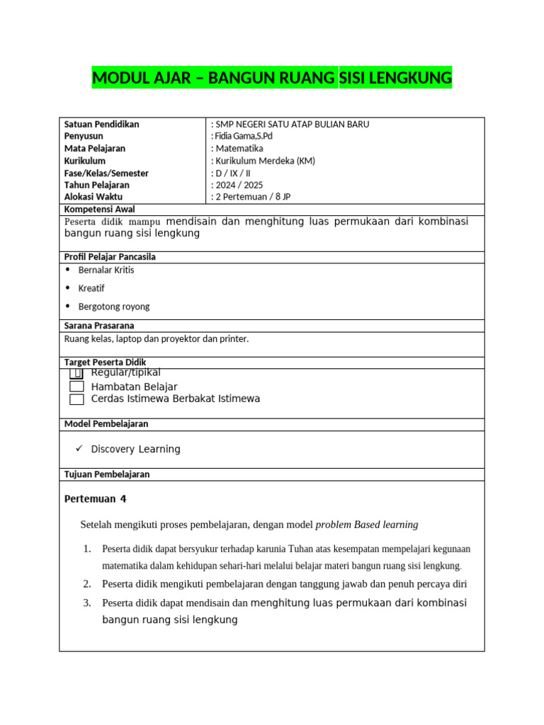 Modul Bangun Ruang Sisi Lengkung | PDF
