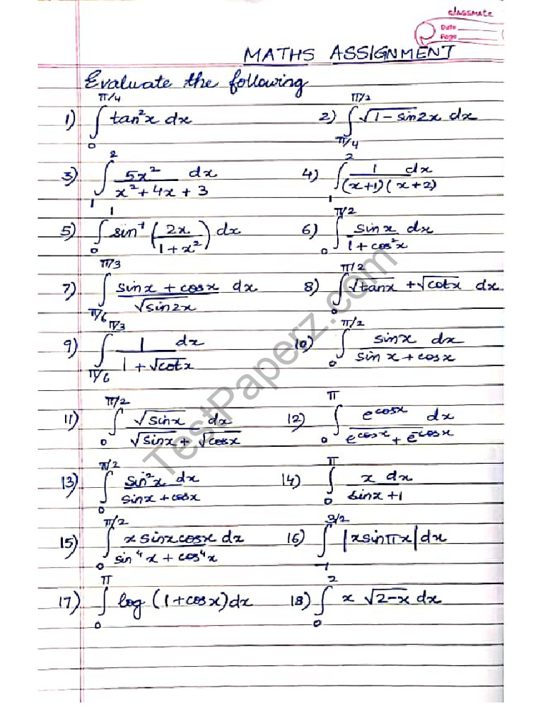 Definite Integration Sheet 1 | PDF