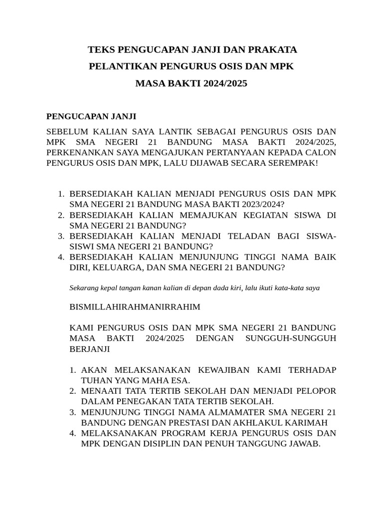 Teks Pengucapan Janji Osis | PDF