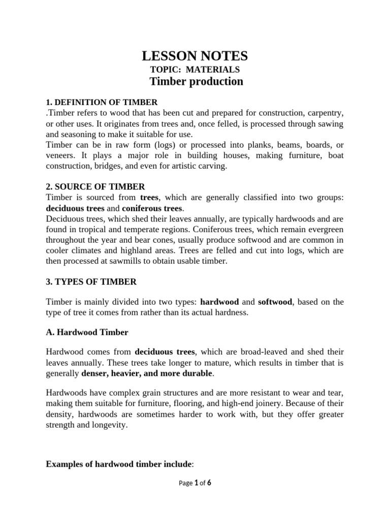 Lesson Notes-1 Timber Productions | PDF | Hardwood | Wood