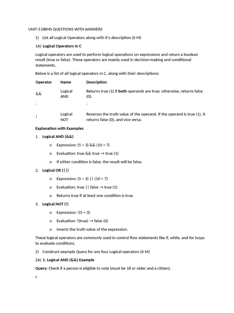DBMS Mid-1 Unit-3 Longs Questions With Answers | PDF | String (Computer Science) | Computer ...