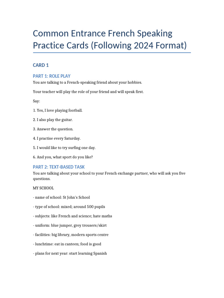 CE French Speaking Practice Cards | PDF | Foods | Cuisine
