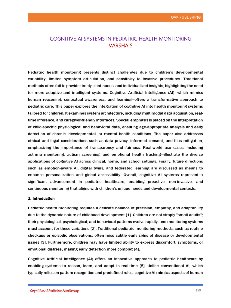 Cognitive Ai Systems in Pediatric Health Monitoring | PDF | Artificial ...