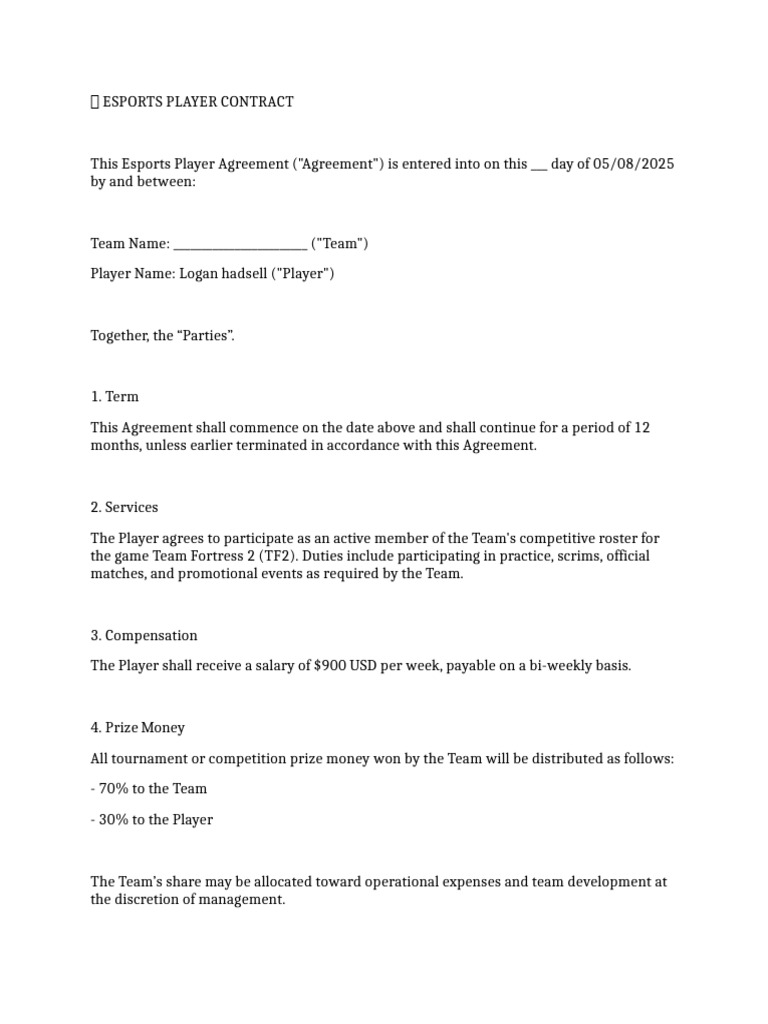Esports Player Contract Template | PDF | Non Disclosure Agreement ...