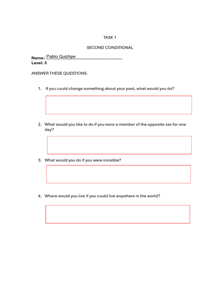 Second Conditional Task | PDF
