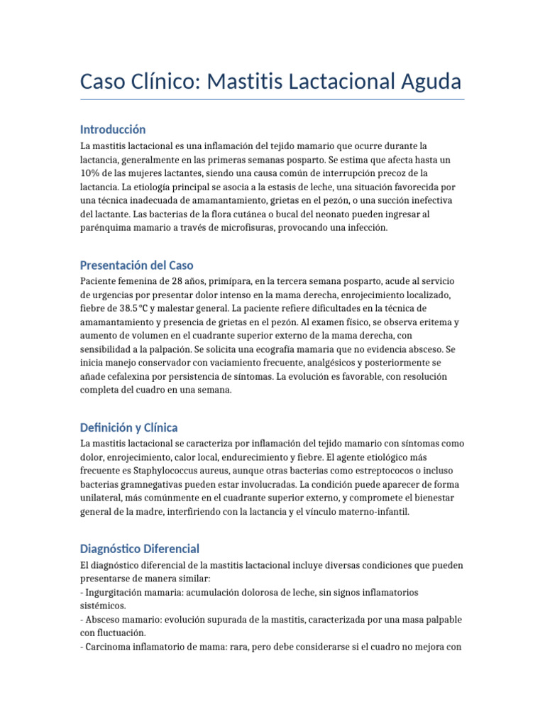 Caso Clinico Mastitis Lactacional Ampliado | PDF | Pecho | Especialidades Medicas