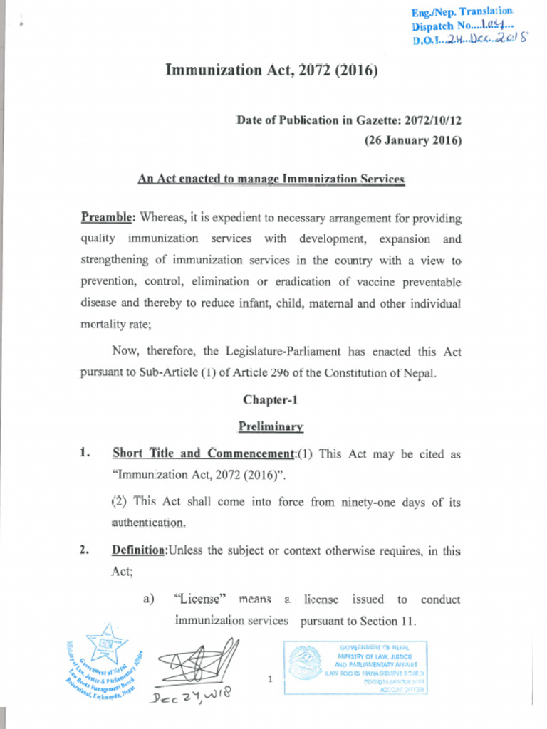 Immunization Act 2072 English | PDF