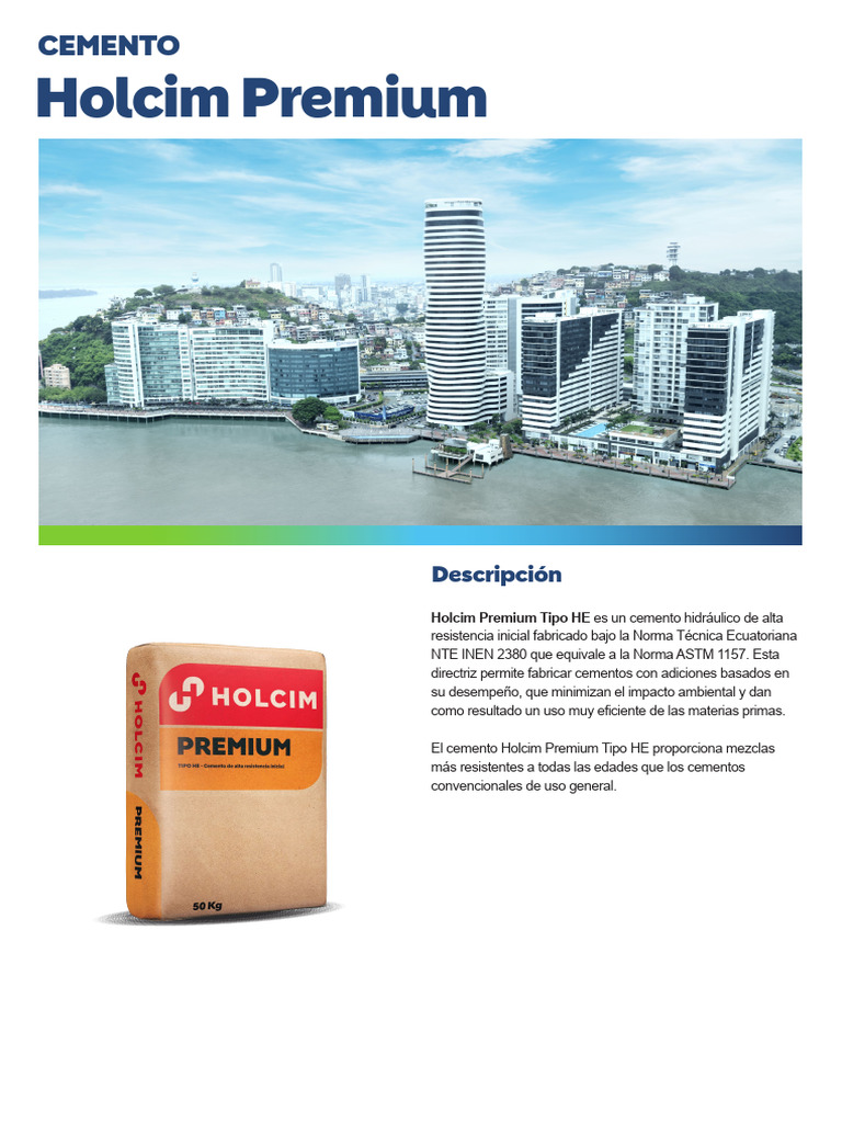 Ficha Técnica Cemento Holcim Premium | PDF | Hormigón | Cemento