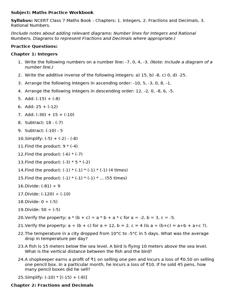 Axel Public school question bank unit test 1 | PDF | Rational Number