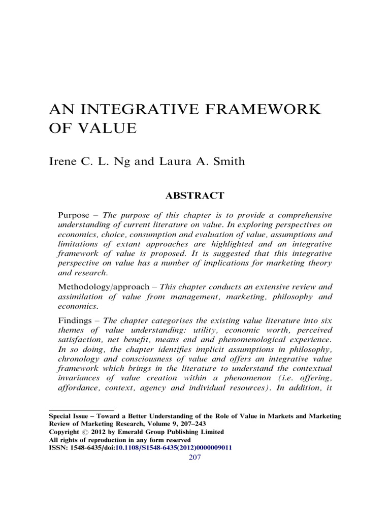 Integrative Framework of Value Analysis | PDF | Value (Economics ...
