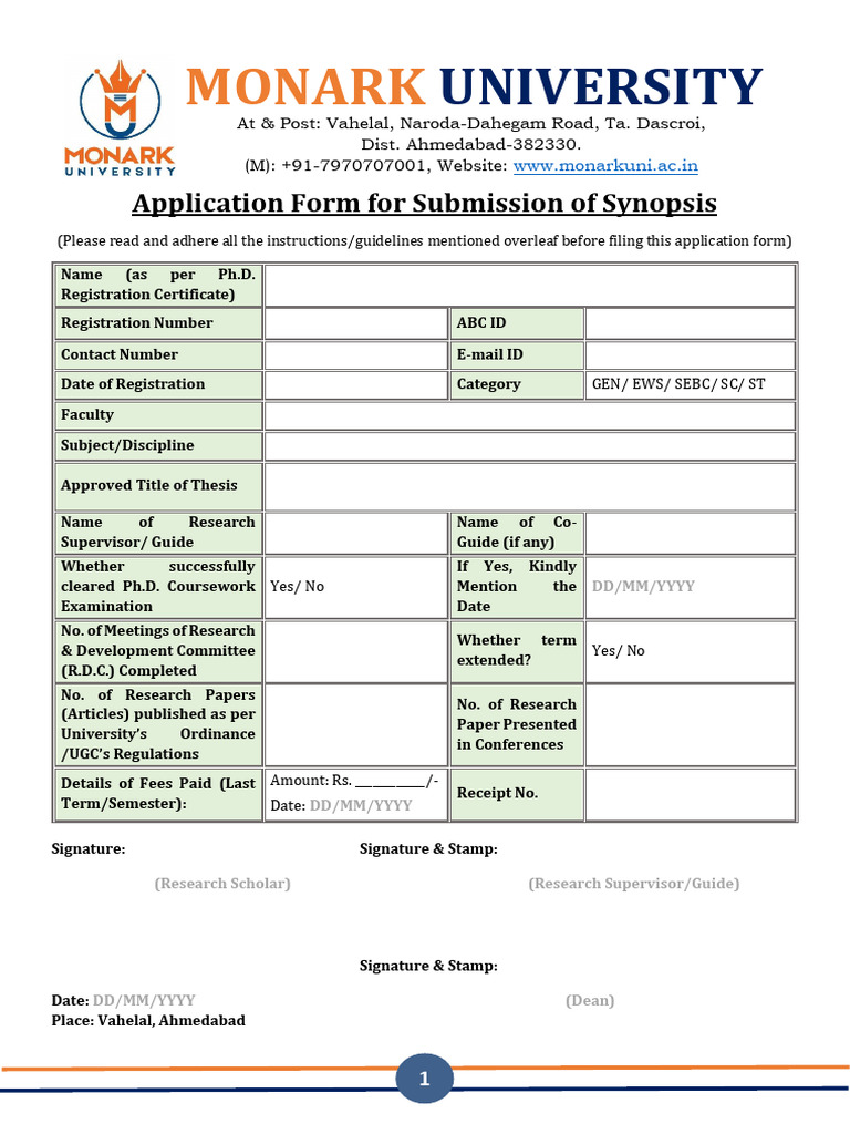 Ph.D. Synopsis Submission Guidelines | PDF | Doctor Of Philosophy | Thesis
