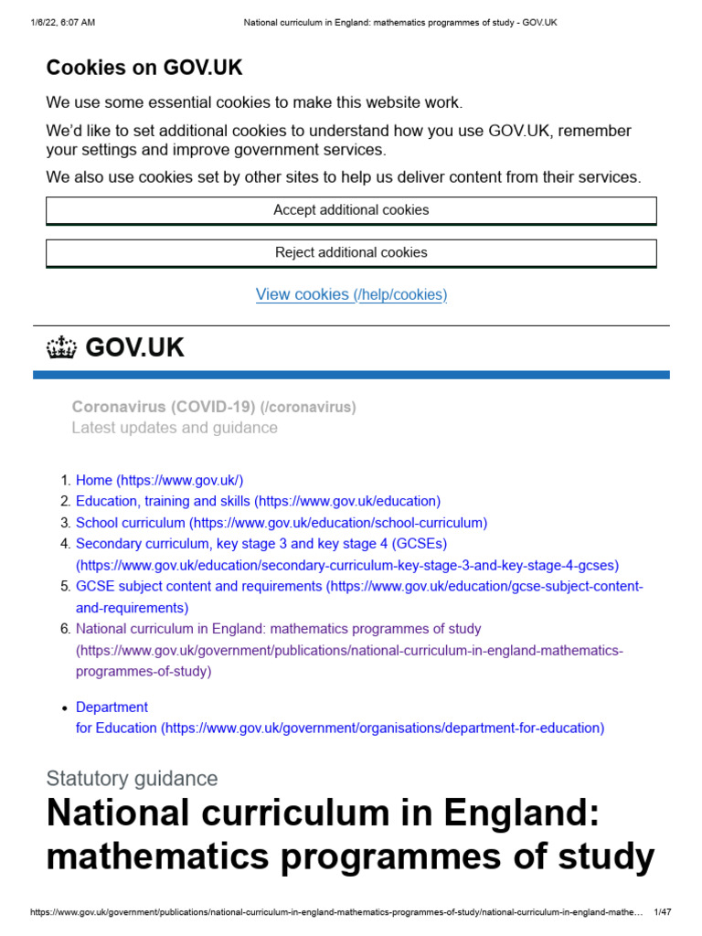 England National Curriculum: Maths Guide | PDF | Subtraction ...