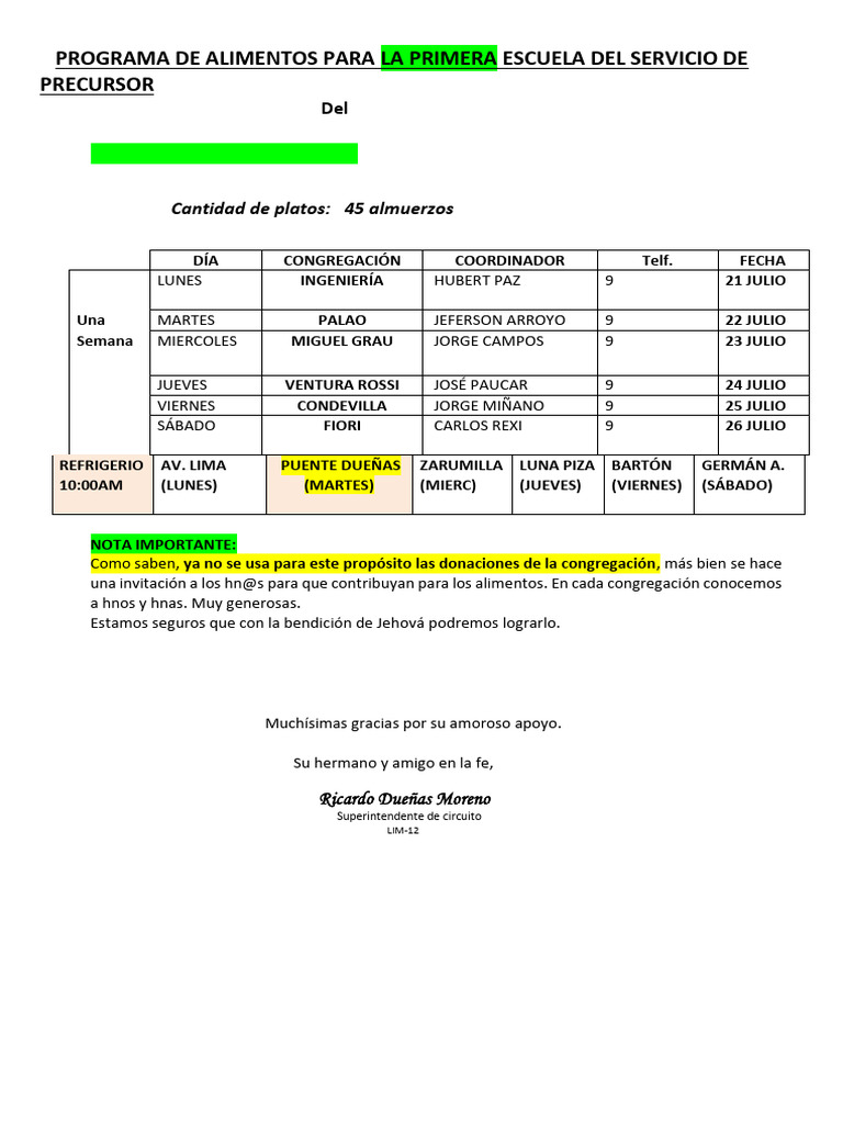 1 - Programa de Alimentos 1ra Escuela | PDF