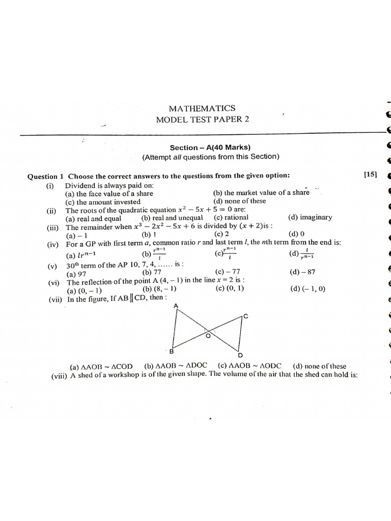 Mathematics (Model Test Paper 2) | PDF