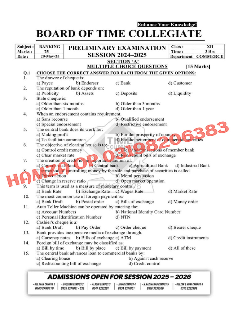 Xii - Commerce Time Collegiate Prelium 2025 - Hamza Op | PDF