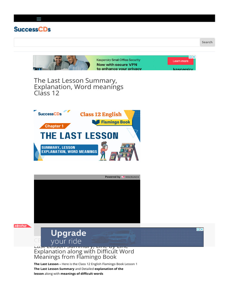 The Last Lesson Summary, Explanation, Word Meanings Class 12 | PDF ...