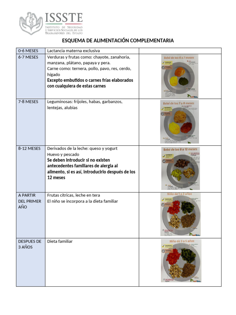 Esquema de Alimentación Complementaria | PDF | Alimentos | Vegetales
