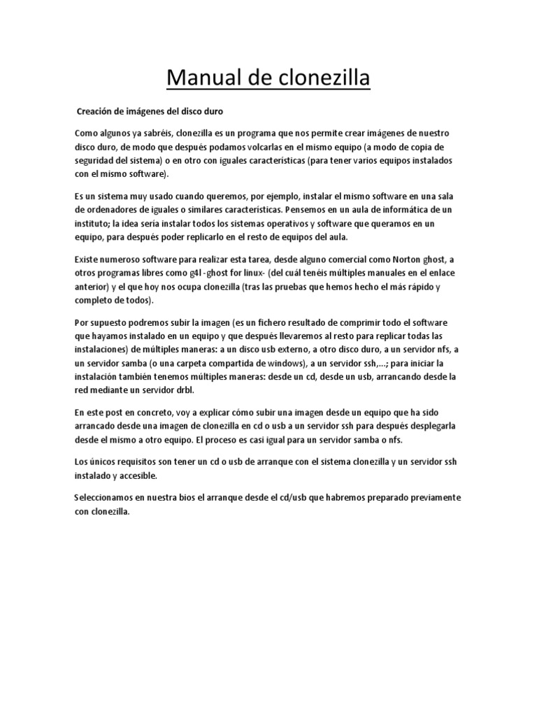 Manual de Clonezilla Wza | PDF | Servidor (Computación) | Disco compacto