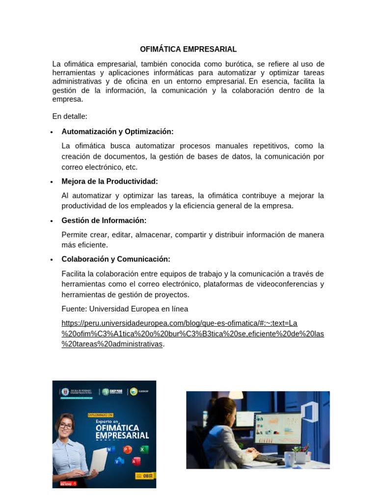 Ofimática Empresarial | PDF | Microsoft Excel | Software de la aplicacion