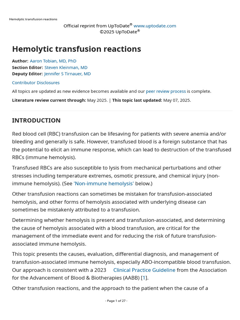 Hemolytic Transfusion Reactions | PDF | Blood Transfusion | Blood Type