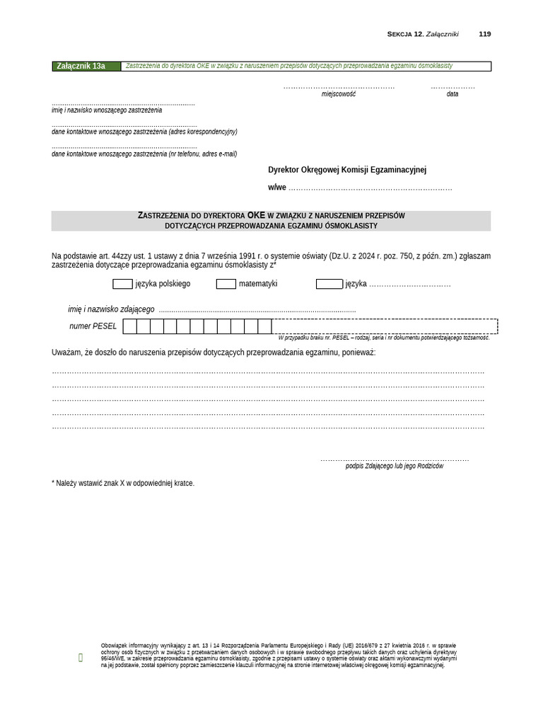 E8 2025 Zal - 13a Zastrzeżenia Do Złamania Przepisów Przeprowadzania E8 | PDF