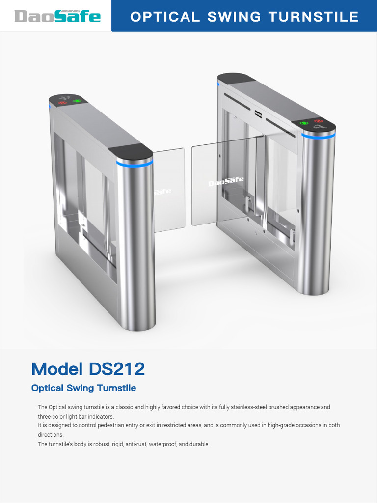 IP65 Daosafe DS212 Optical Swing Turnstile Datasheet L | PDF | Light Emitting Diode | Access Control