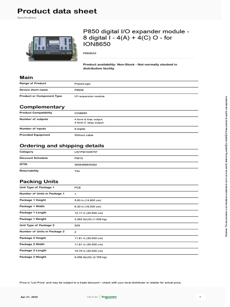 Schneider Electric PowerLogic-ION8650-Series P850EA0 | PDF | Economy ...
