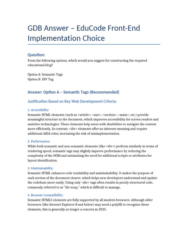EduCode GDB Answer | PDF