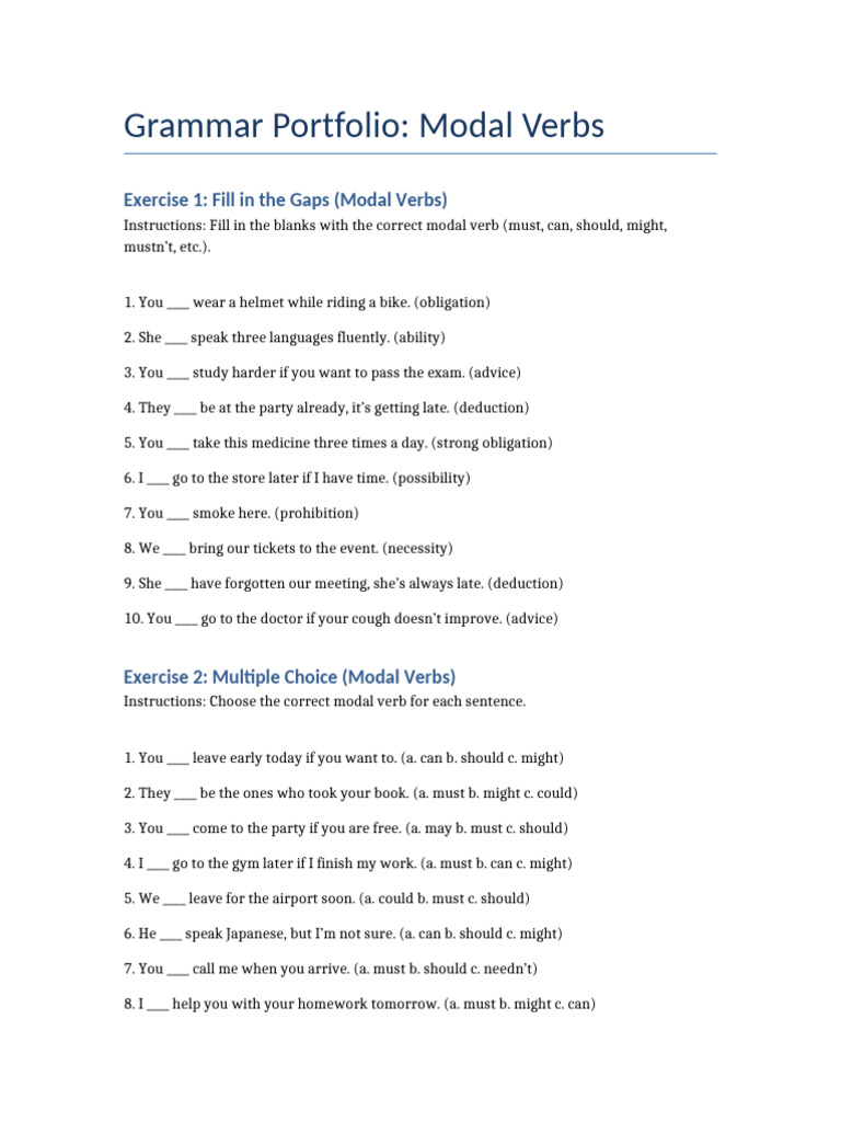 Modal Verbs Grammar Portfolio | PDF | Verb | Semantics