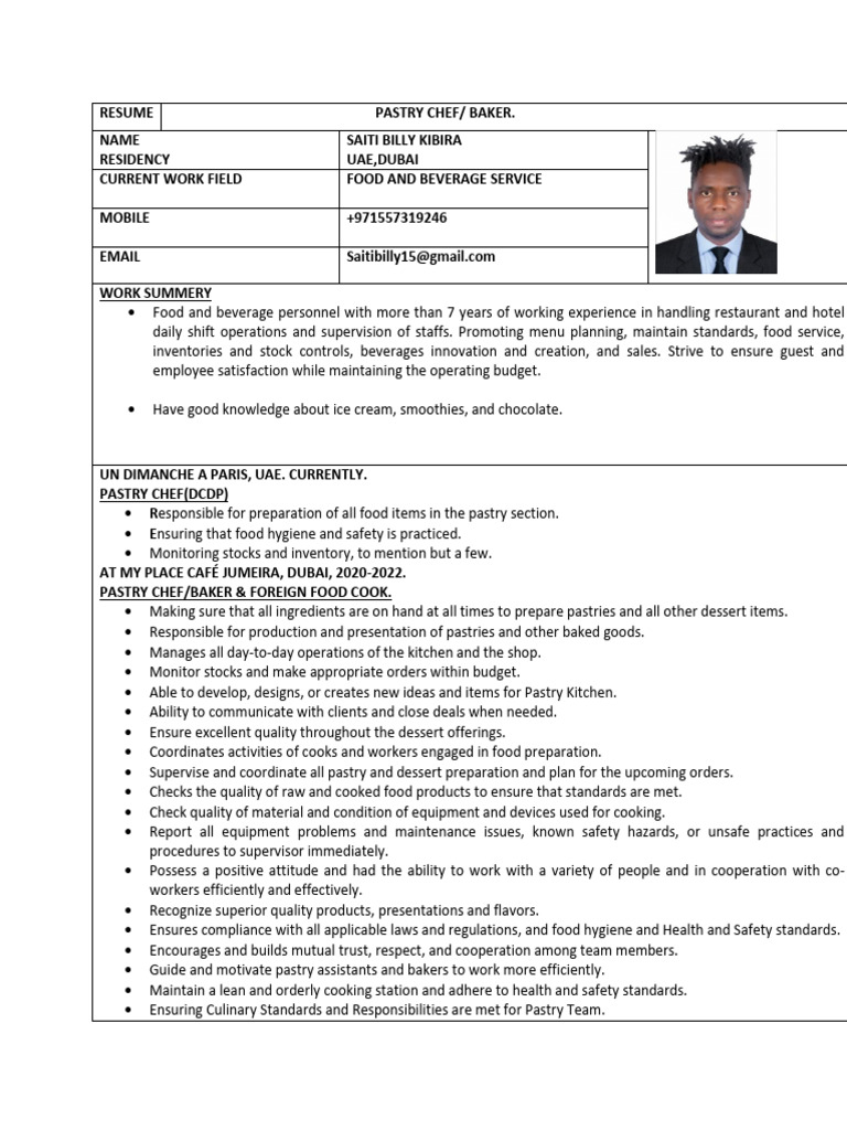 Saiti Billy Kibira Cruise CV Princess Cruise | PDF | Baking | Chef