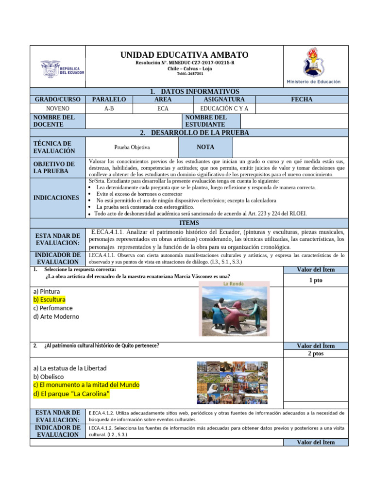 DIAG ECA-10mo A REV | PDF | Evaluación | Teatro