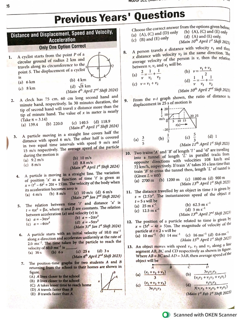 Motion in Straight Line Kinematics 1d PYQ MTG 47+23 Physics | PDF