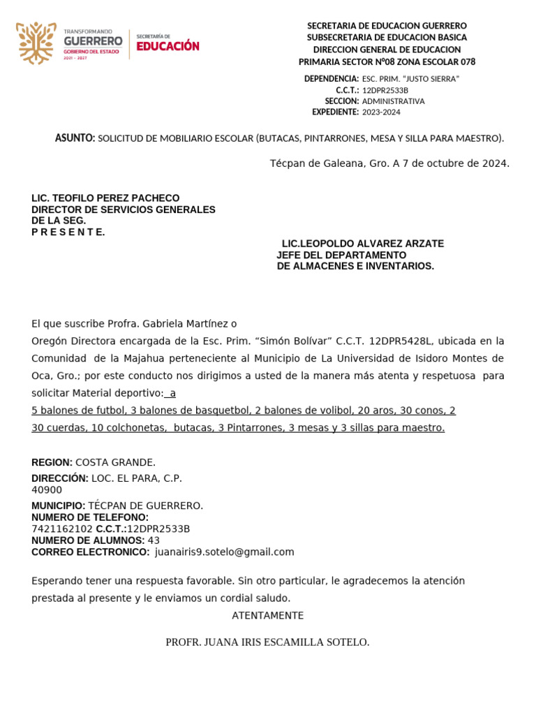 SOLICITUD de MAT. Deportivo Simon Bolivar) | PDF
