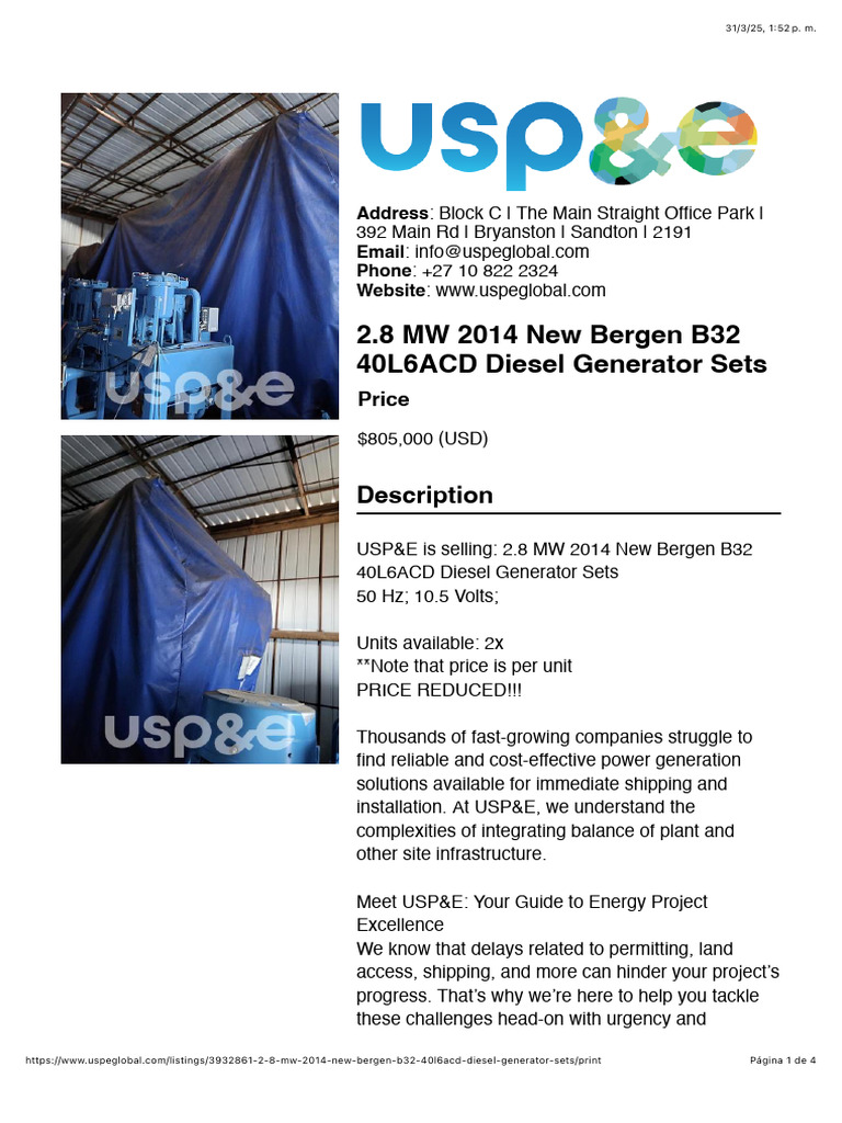 New 2.8 MW 2014 New Bergen B32 40L6ACD Diesel Generator Sets For Sale at USP&E - Owners Engin ...
