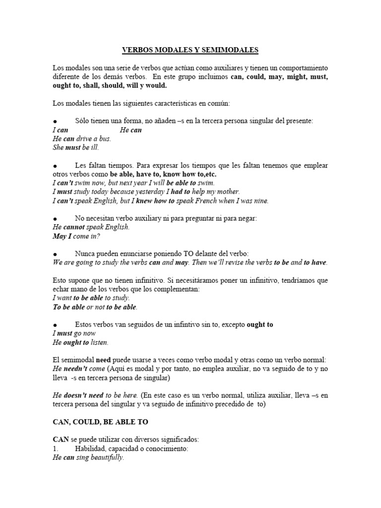 Verbos Modales y Semimodales | PDF | Mecánica del lenguaje | Relaciones ...