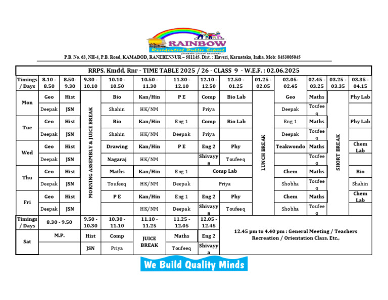 Class 9 Time Table | PDF