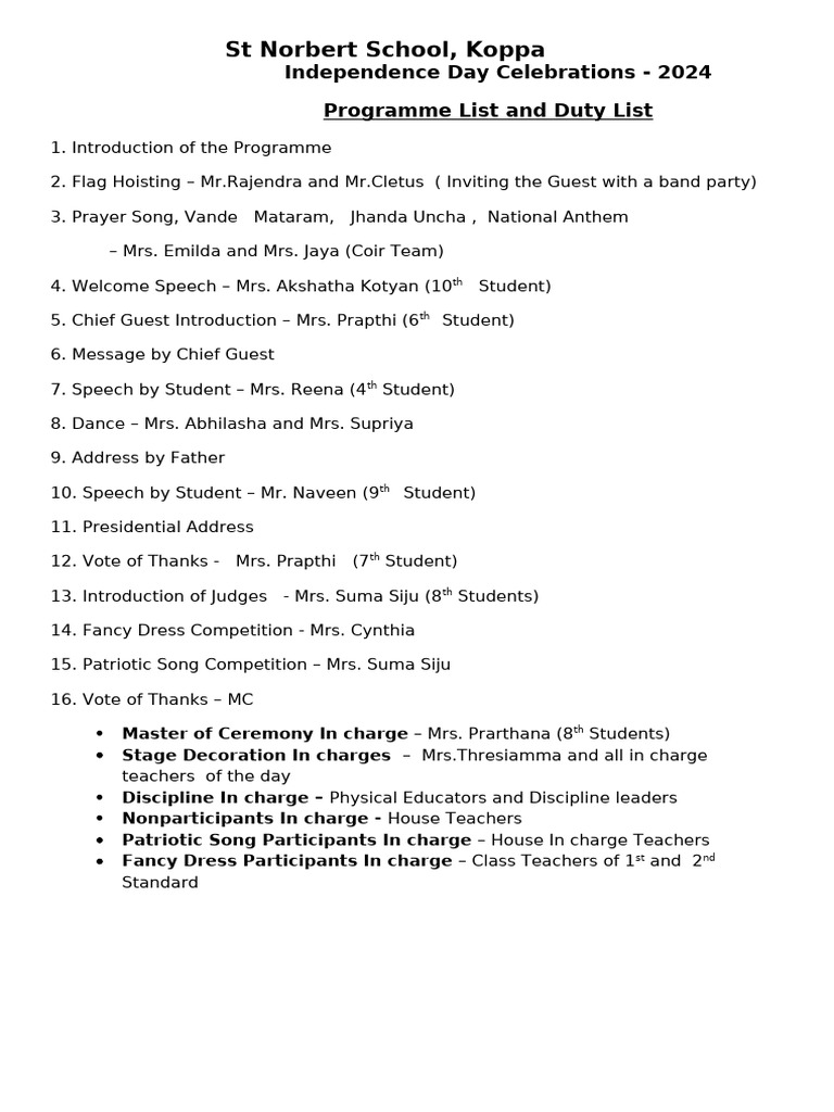Independence Day 2024 Programme Details | PDF
