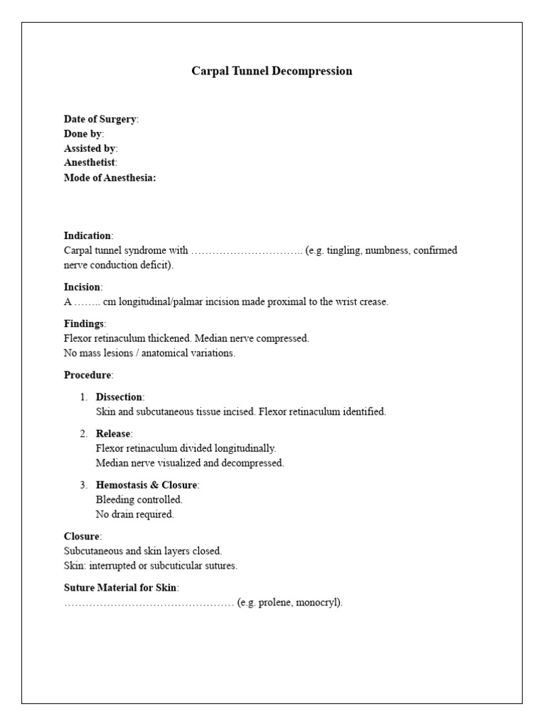 Carpal Tunnel Decompression Procedure | PDF
