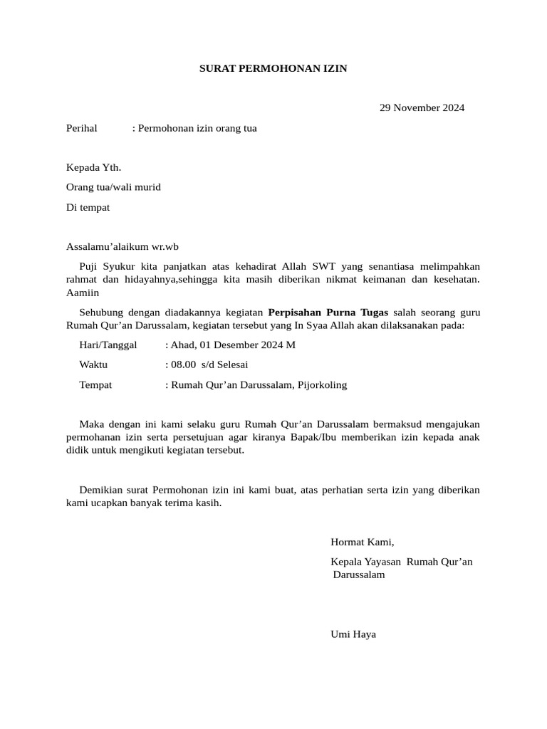 SURAT PERMOHONAN IZIN | PDF