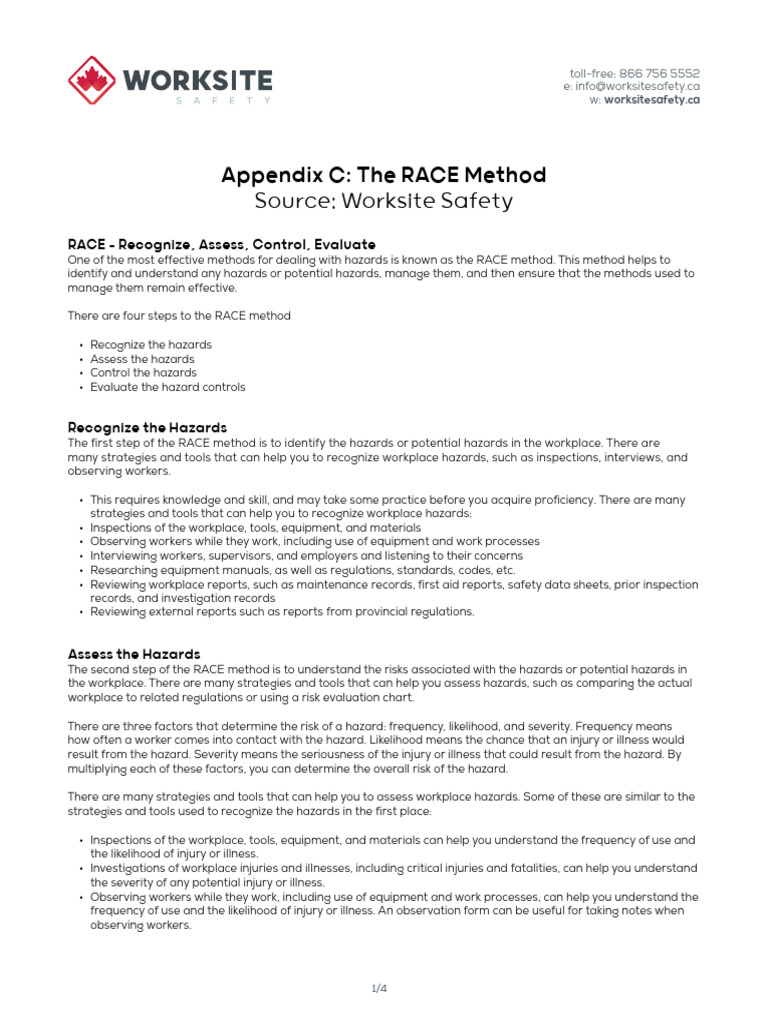 APPENDIX C - Applying The RACE Method | PDF | Risk | Hazards