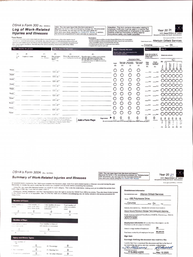 OSHA Form 300 2024 v.2 | PDF | Health Care