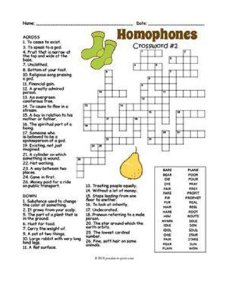Homophones Crossword | PDF