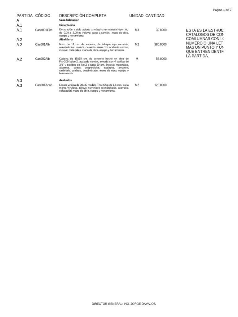 Estructura de Importacion de Catalogo de Conceptos de Excel A Neodata | PDF | Construyendo ...