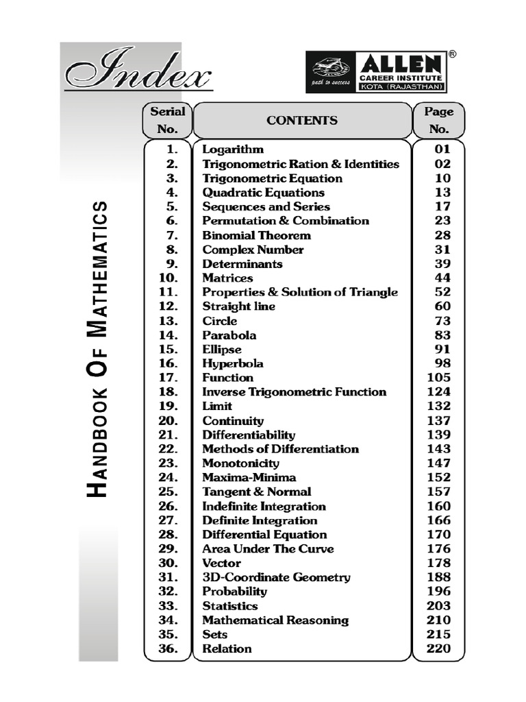 Allen Maths Handbook | PDF