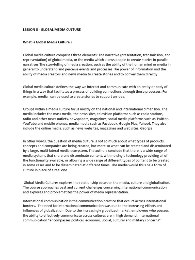 Understanding Global Media Culture | PDF | Mass Media | News