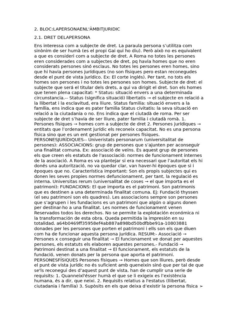 Apunts Bloc 2 Dret Roma | PDF