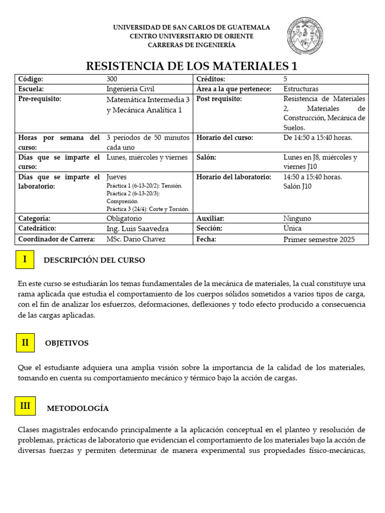 300 Resistencia de Materiales 1 (1s-2025) | PDF | Resistencia de materiales | Viga (Estructura)