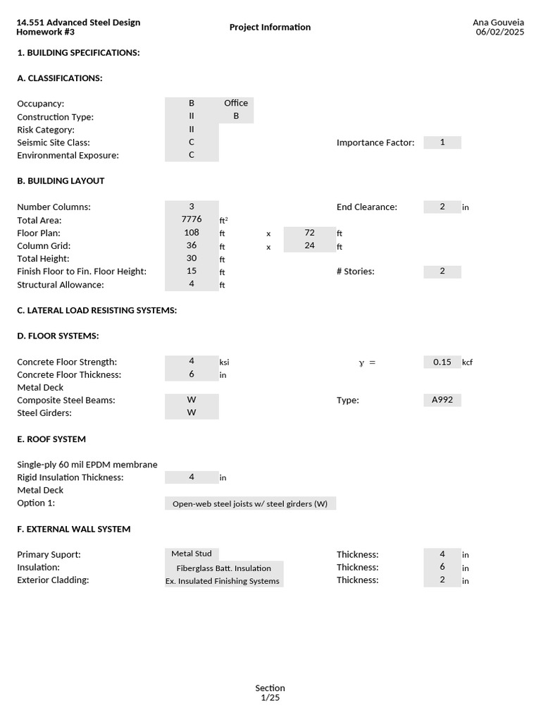 3 Project Info and Loads-AnaGouveia | PDF | Structural Load | Civil Engineering