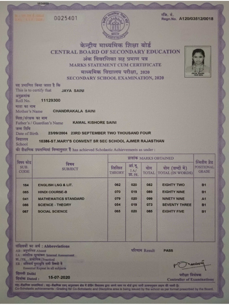 10th Marksheet | PDF